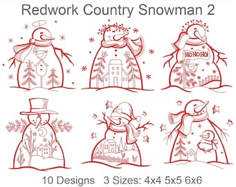 Redwork Snowman Christmas Holiday Machine Embroidery Designs Pack ...