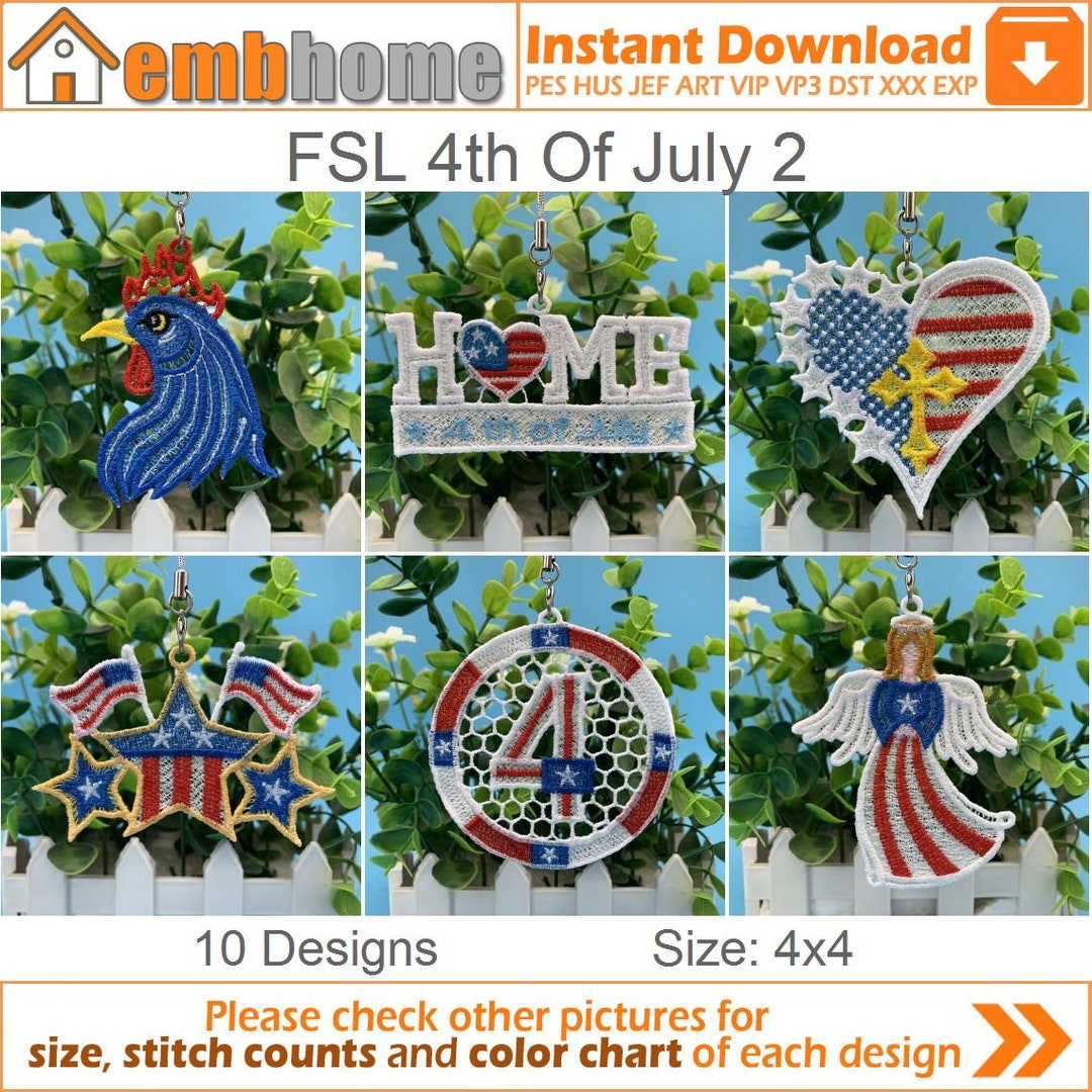 FSL 4th of July Free Standing Lace Machine Embroidery Designs Instant ...