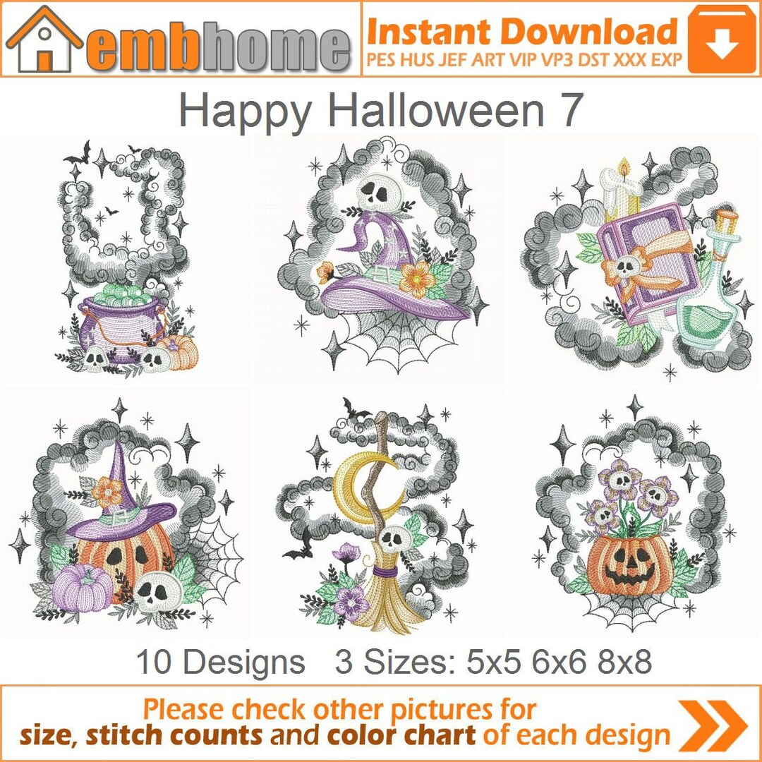 Happy Halloween Machine Embroidery Designs Pack Instant Download 5x5 ...