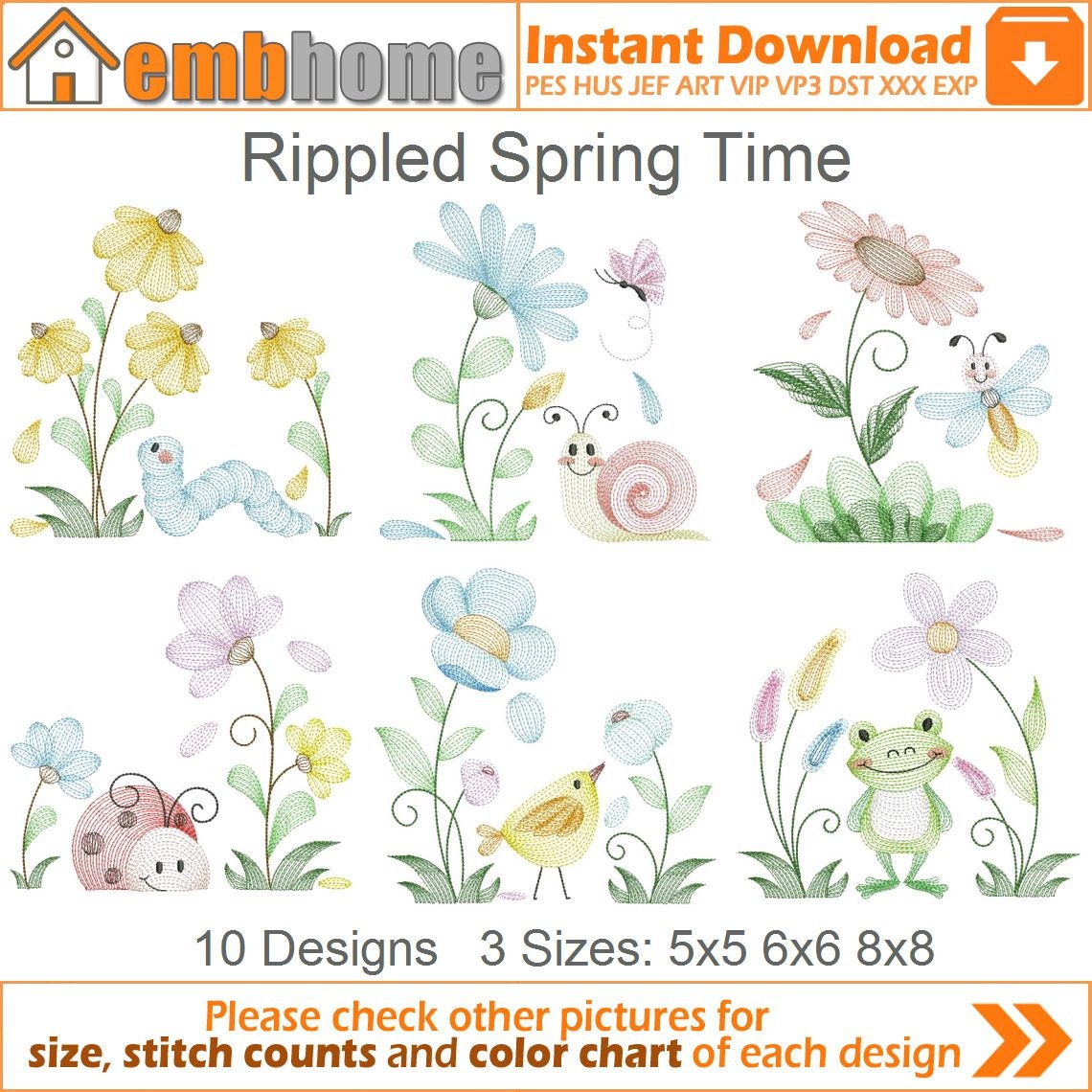 Rippled Spring Time Machine Embroidery Designs Pack Instant Download ...