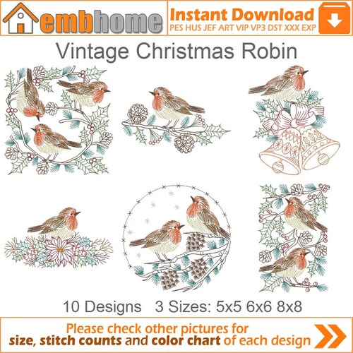 Christmas Robin Machine Embroidery Designs Instant Download - Etsy