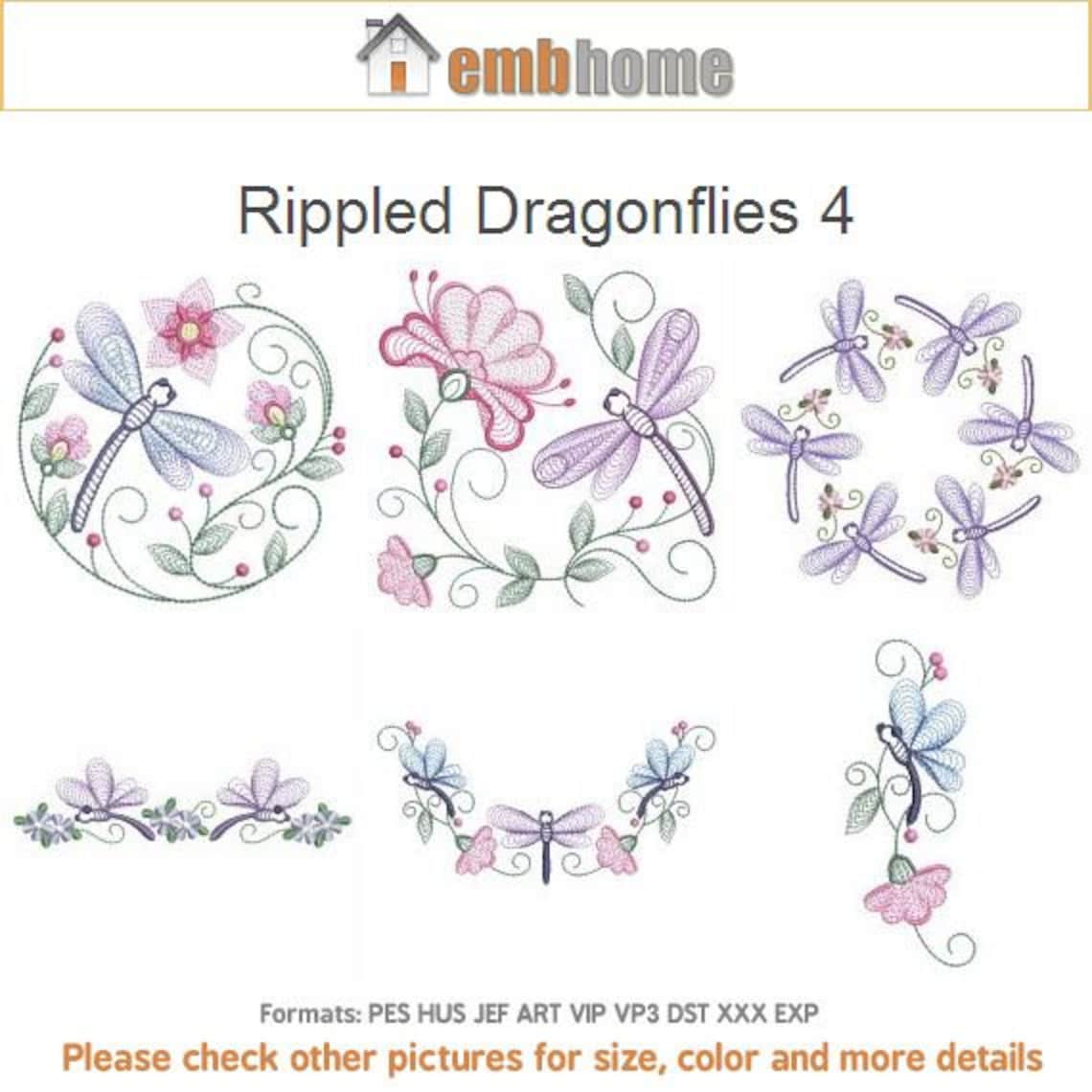 Rippled Dragonflies Machine Embroidery Designs Instant - Etsy