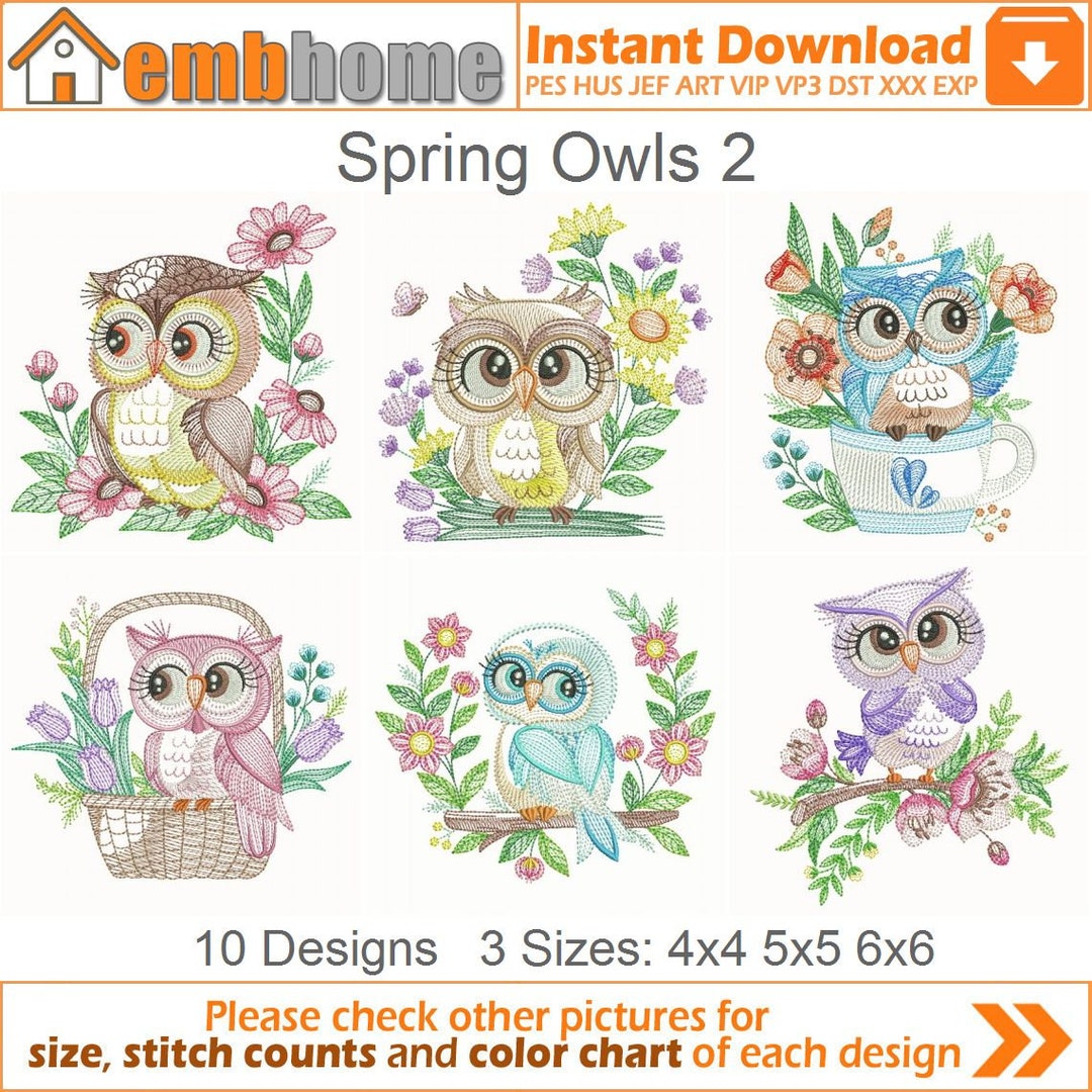 Spring Owls Machine Embroidery Designs Instant Download 4x4 5x5 6x6 ...