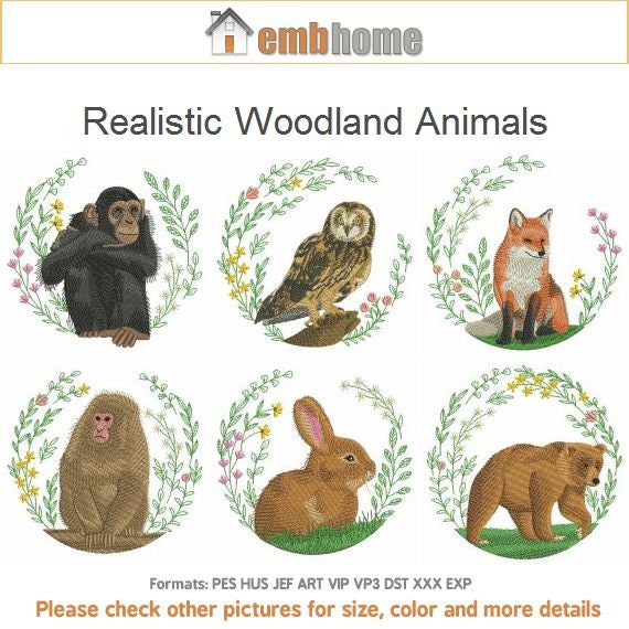 Realistic Woodland Animals Machine Embroidery Designs Pack - Etsy