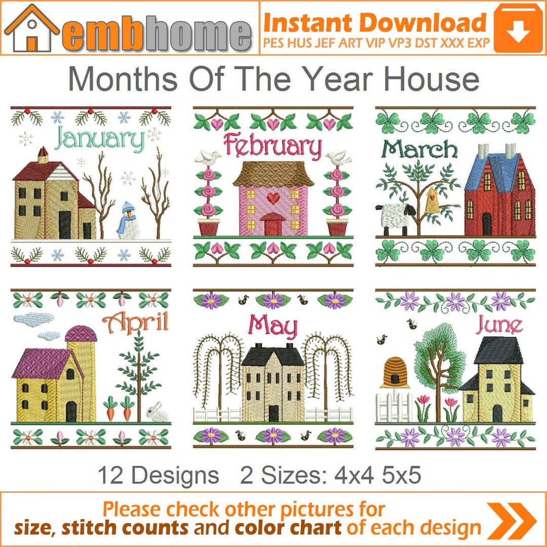 Months of the Year House Machine Embroidery Designs Instant Download ...