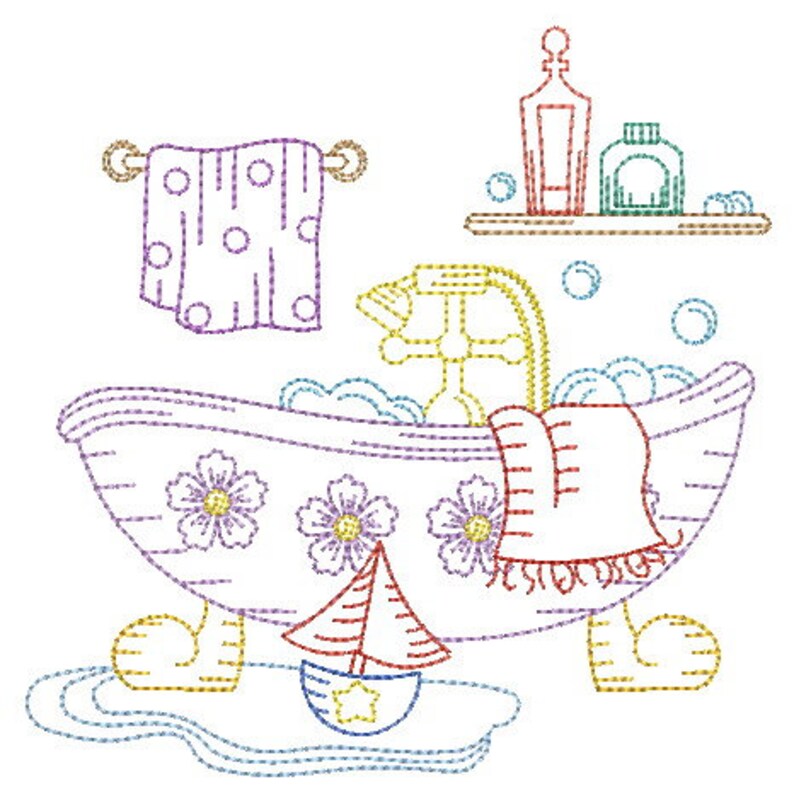 Vintage Bath Time Machine Embroidery Designs Pack Instant - Etsy