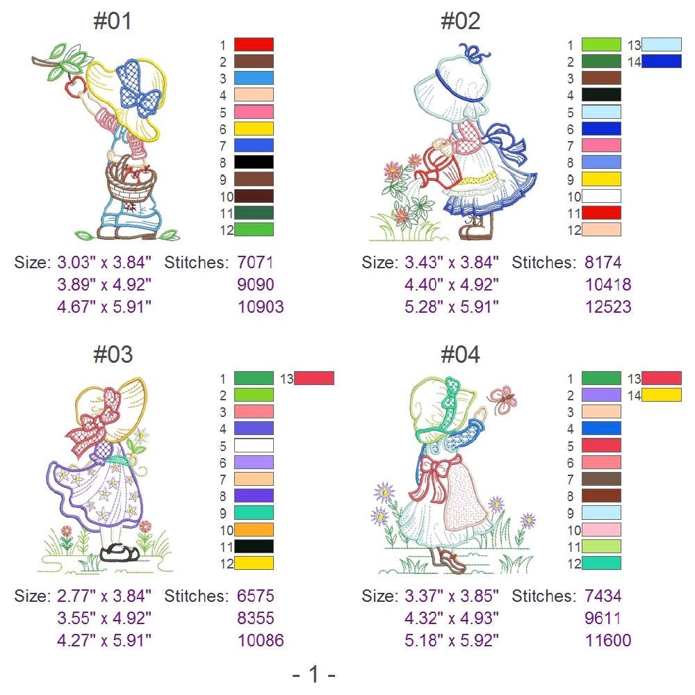 Spring Sunbonnet Sue Embroidery Designs Instant Download 4x4 - Etsy