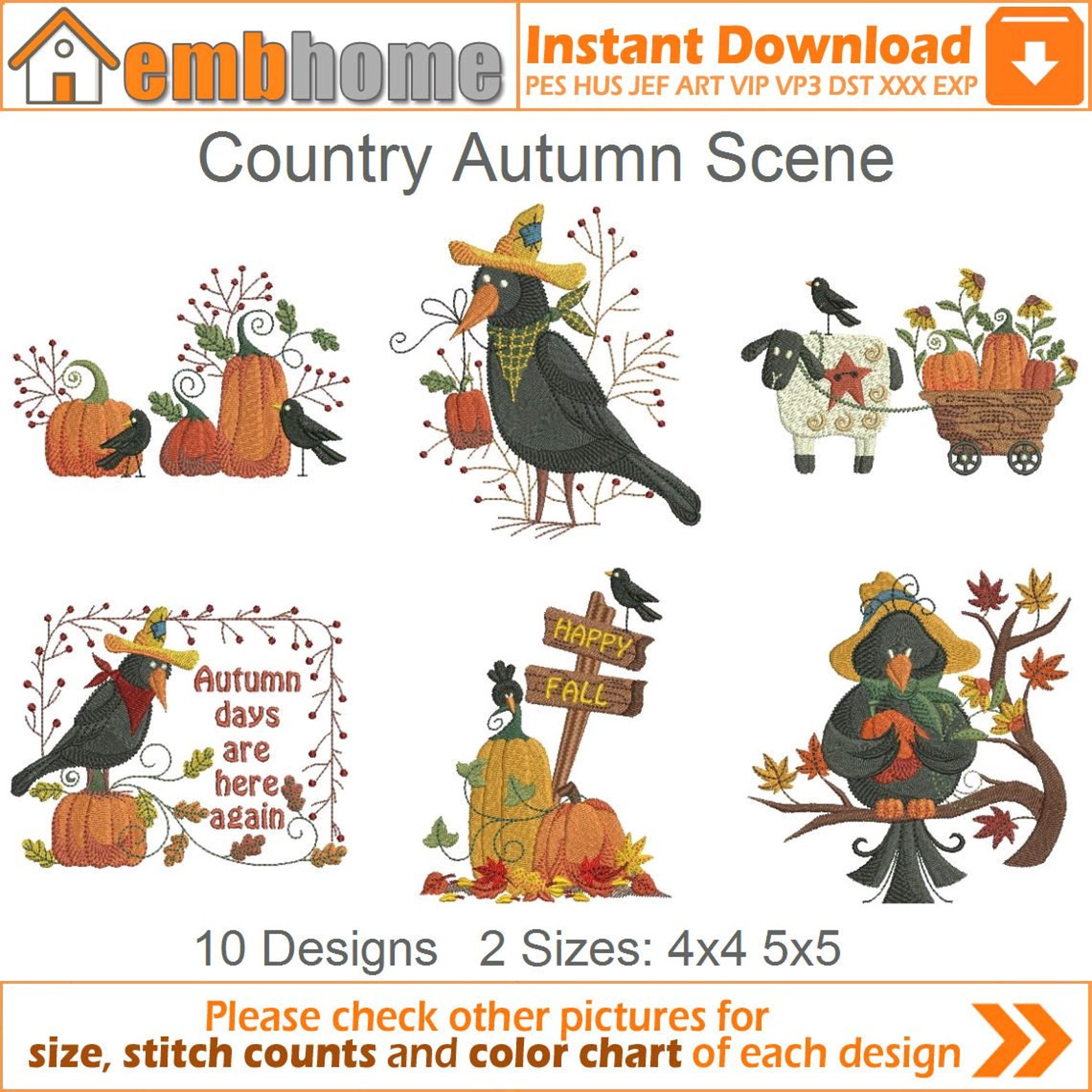 Country Autumn Scene Machine Embroidery Designs Pack Instant - Etsy