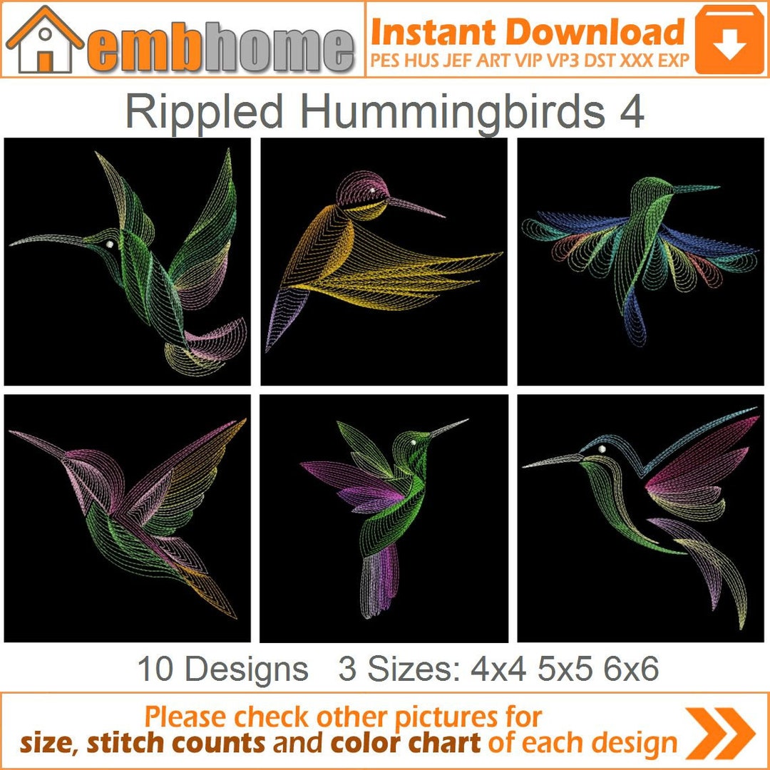 Rippled Hummingbirds Machine Embroidery Designs Instant Download 4x4 ...