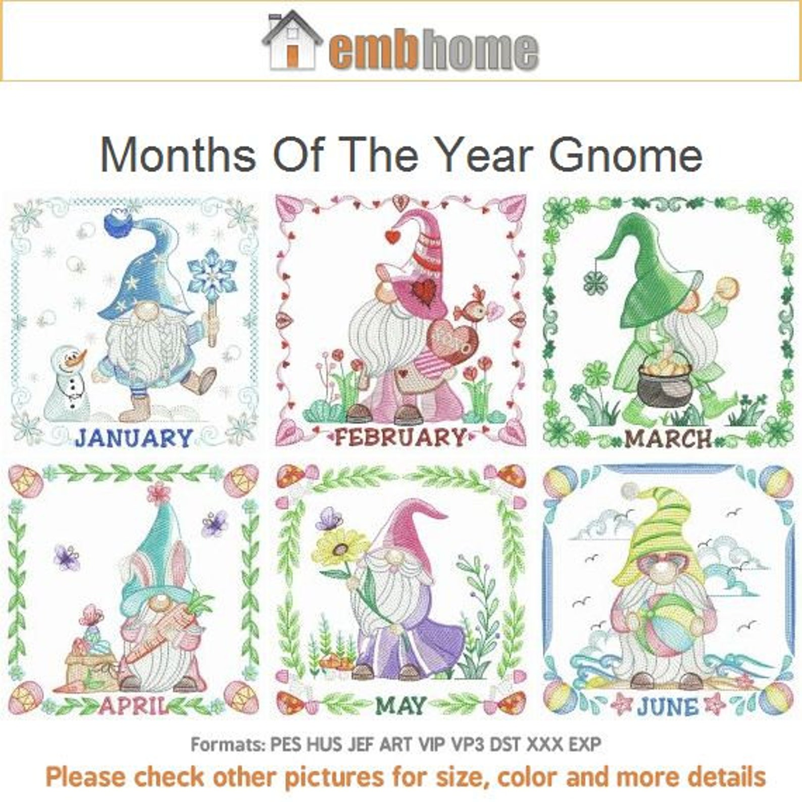 Months of the Year Gnome Embroidery Designs Instant Download - Etsy