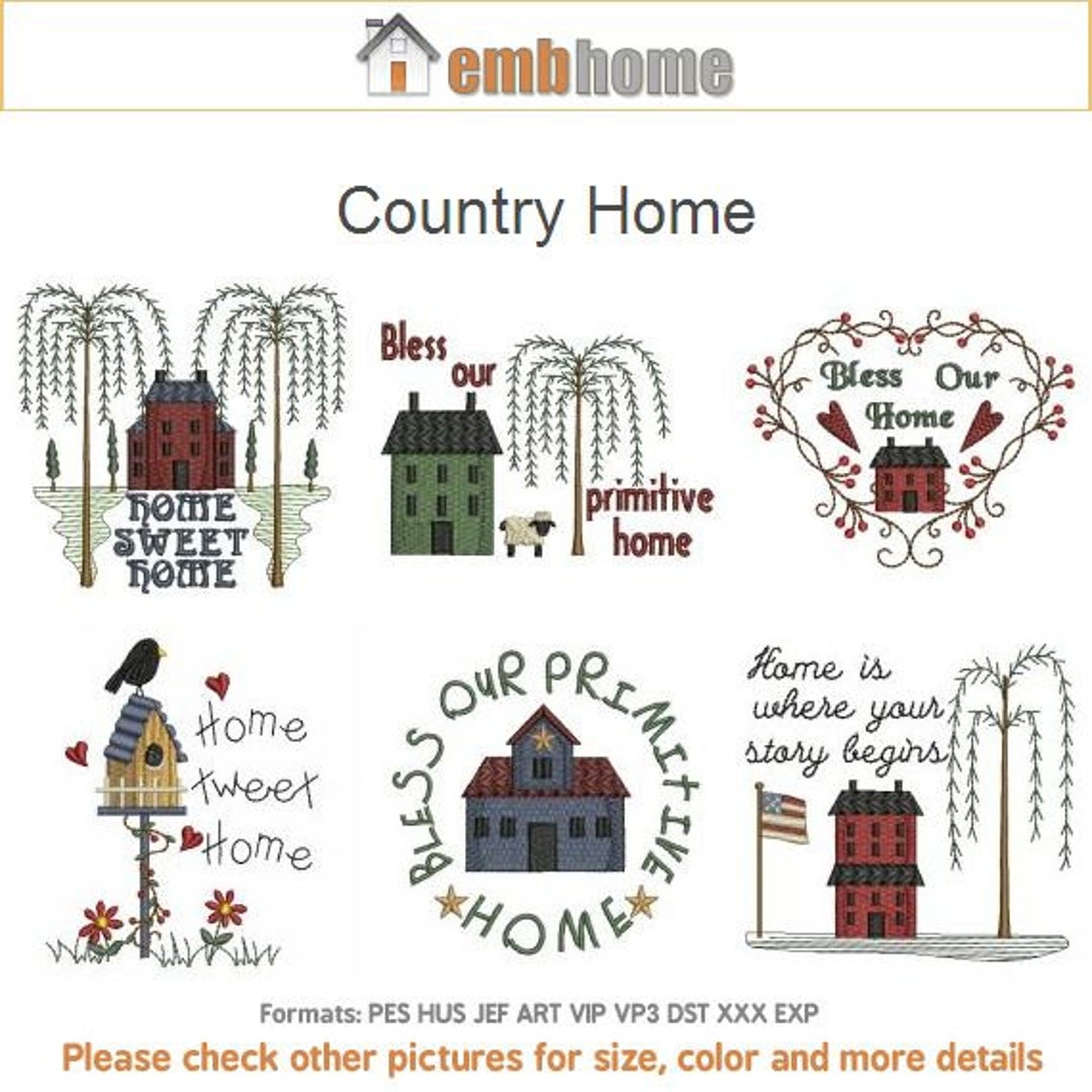 Country Home Primitive Machine Embroidery Designs Pack Instant - Etsy UK
