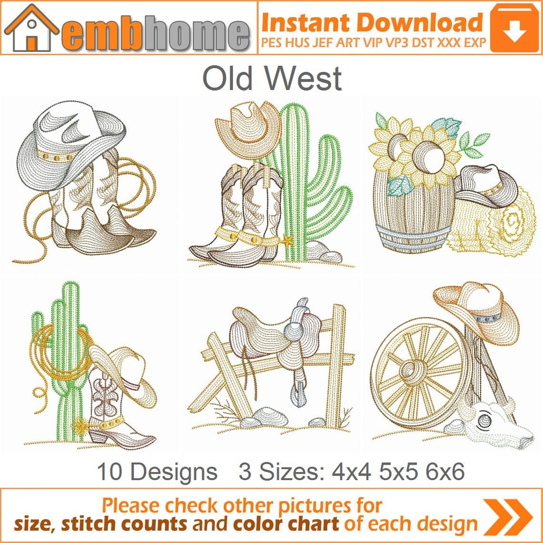 Old West Machine Embroidery Designs Pack Instant Download 4x4 5x5 6x6 ...