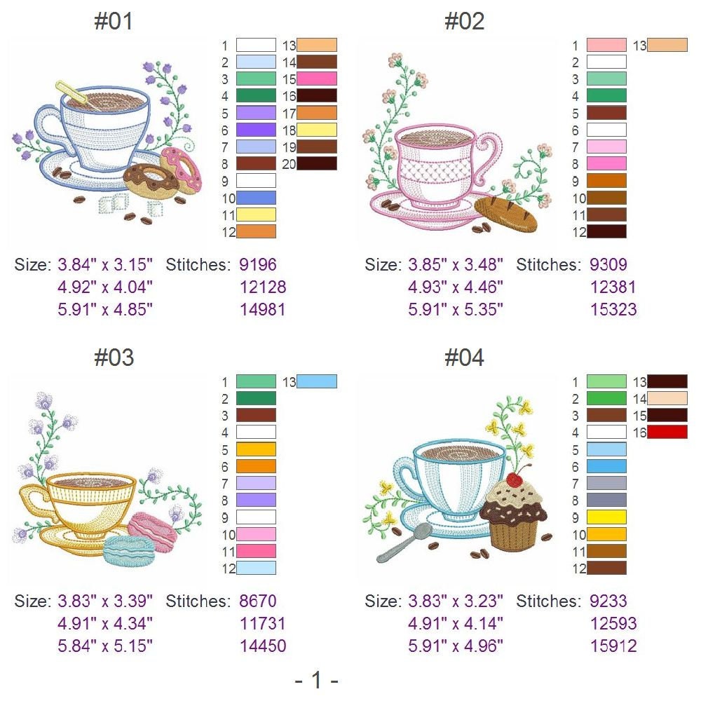 Afternoon Tea Time Machine Embroidery Designs Pack Instant Download 4x4 ...