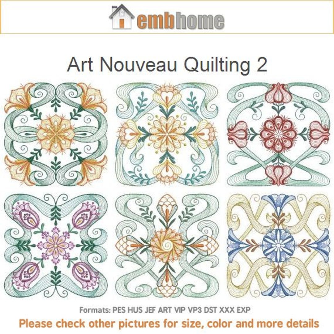 Art Nouveau Quilting Embroidery Designs Pack Instant Download 5x5 6x6 ...