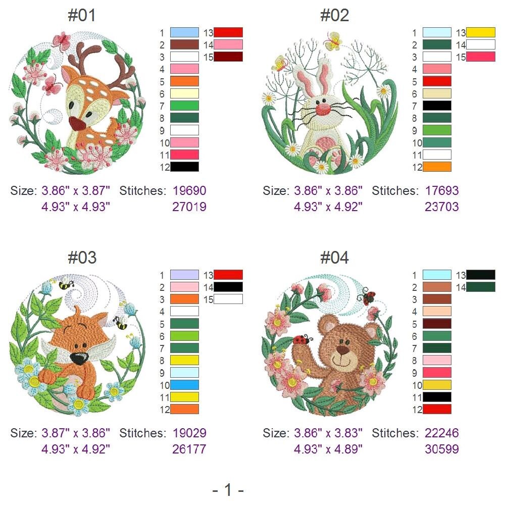 Spring Woodland Animals Machine Embroidery Designs Instant Download 4x4 ...