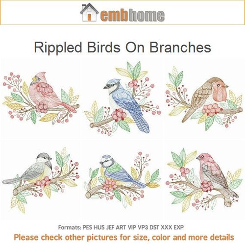 Rippled Birds on Branches Machine Embroidery Designs Pack - Etsy