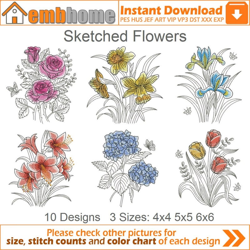 Machine Embroidery Flower Designs - Etsy
