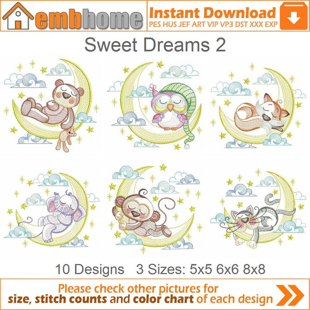 Sweet Dreams Machine Embroidery Designs Instant Download 5x5 6x6 8x8 ...