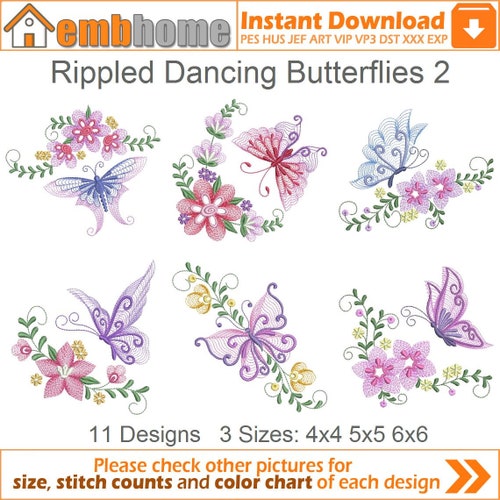 Rippled Dancing Butterflies Machine Embroidery Designs Instant - Etsy