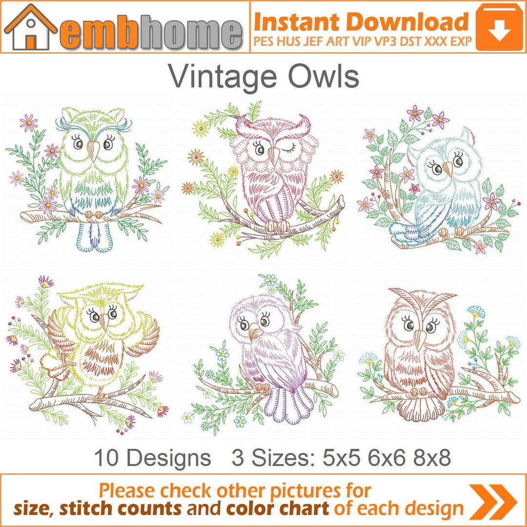 Vintage Owls Machine Embroidery Designs Pack Instant Download 5x5 6x6 ...