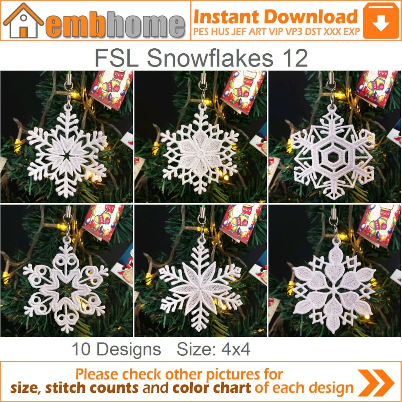 FSL Snowflakes Free Standing Lace Christmas Ornament Machine Embroidery ...