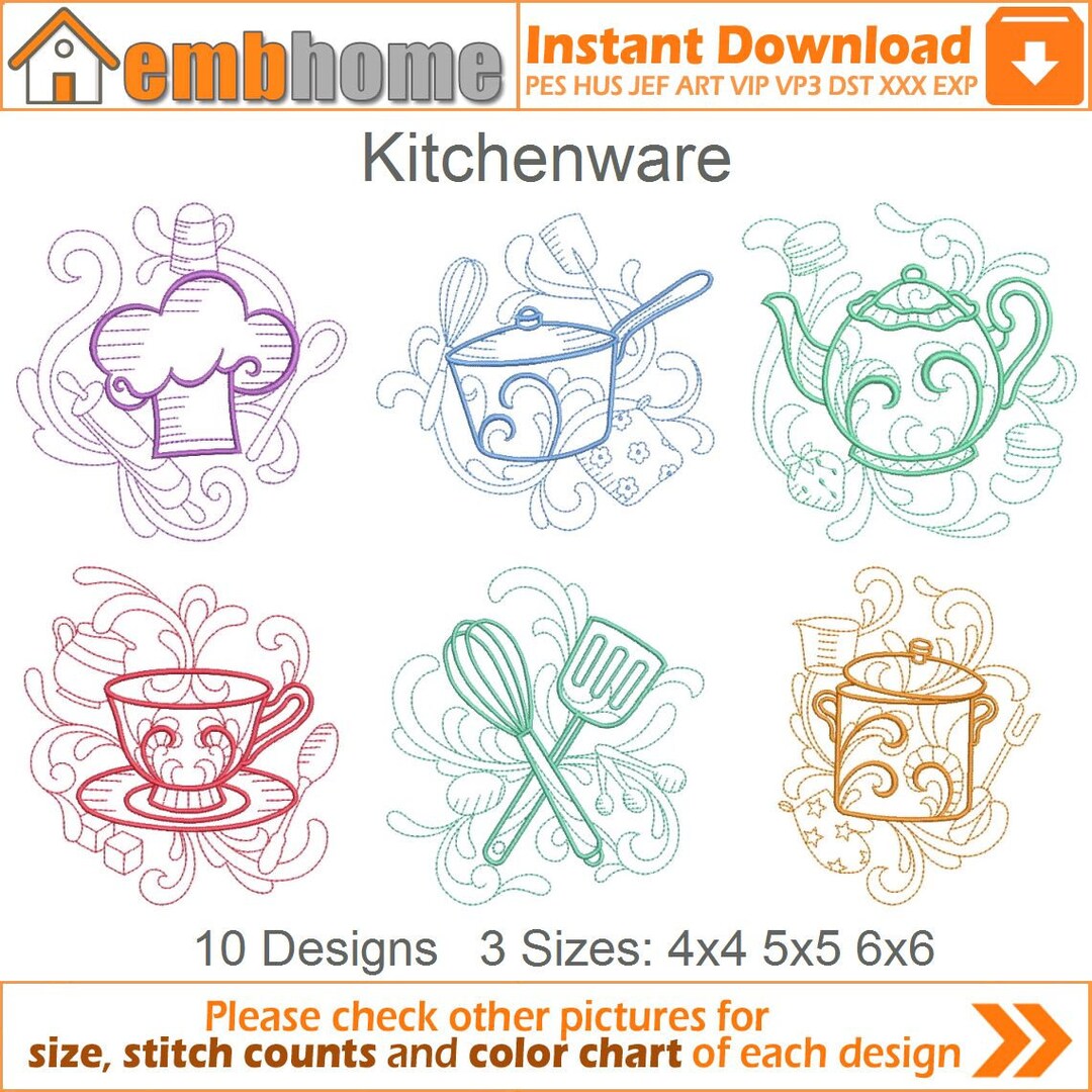 Kitchenware Machine Embroidery Designs Instant Download 4x4 5x5 6x6 ...