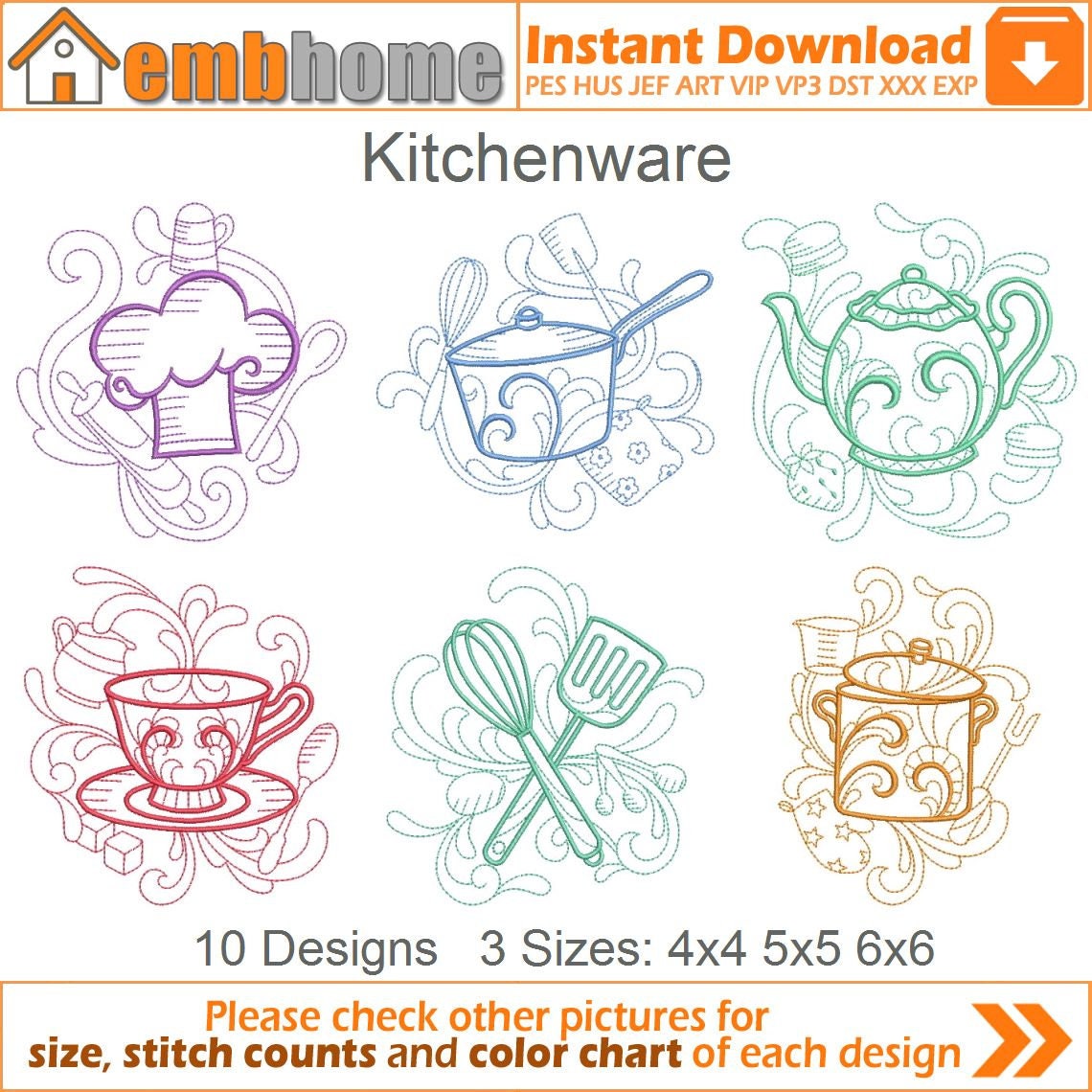 Kitchenware Machine Embroidery Designs Instant Download 4x4 5x5 6x6 ...