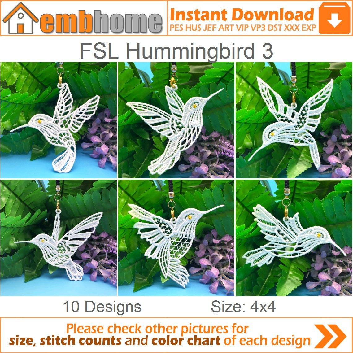 FSL Hummingbird Free Standing Lace Birds Machine Embroidery - Etsy
