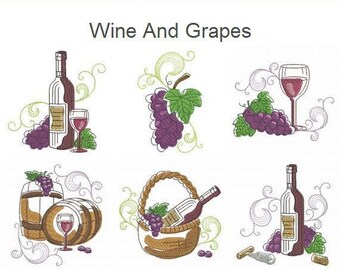 Wine and Grapes Machine Embroidery Designs Instant Download | Etsy