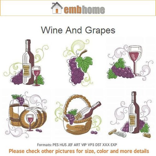 Wine and Grapes Machine Embroidery Designs Instant Download - Etsy