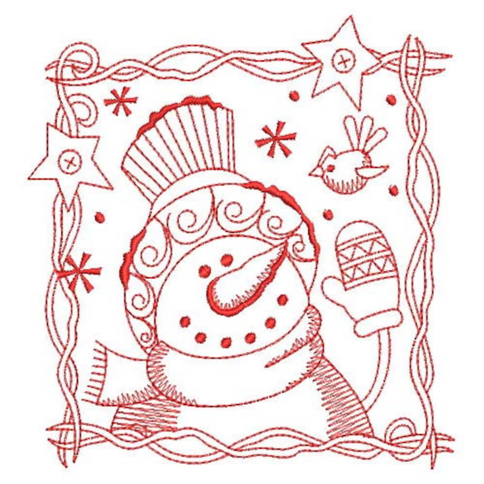 Redwork Let It Snow Snowman Winter Seasons Quilt Machine Embroidery ...