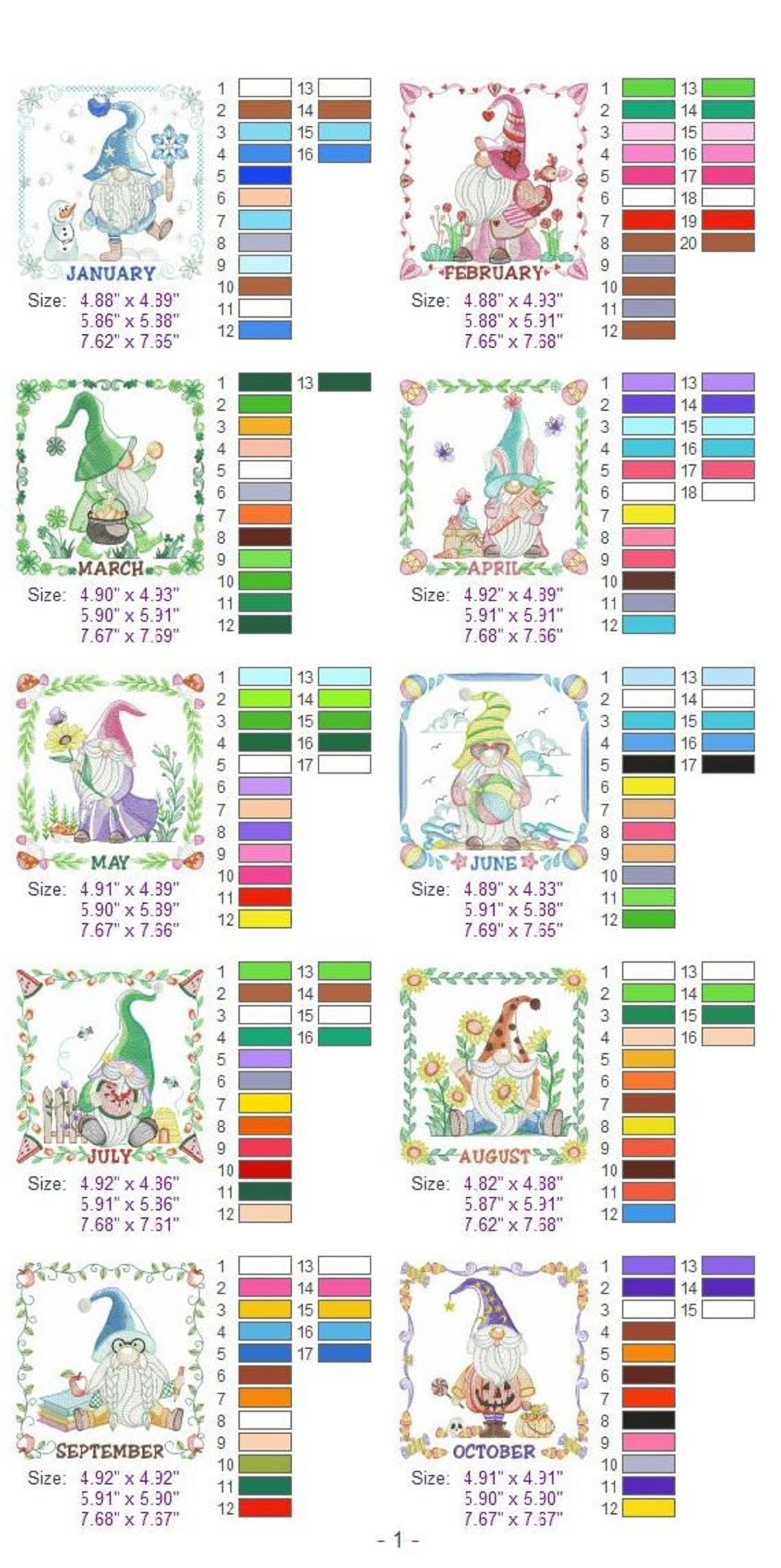 Months of the Year Gnome Embroidery Designs Instant Download - Etsy