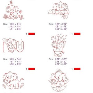 Redwork Baby Elephant Adorable Animal Machine Embroidery Designs Pack ...