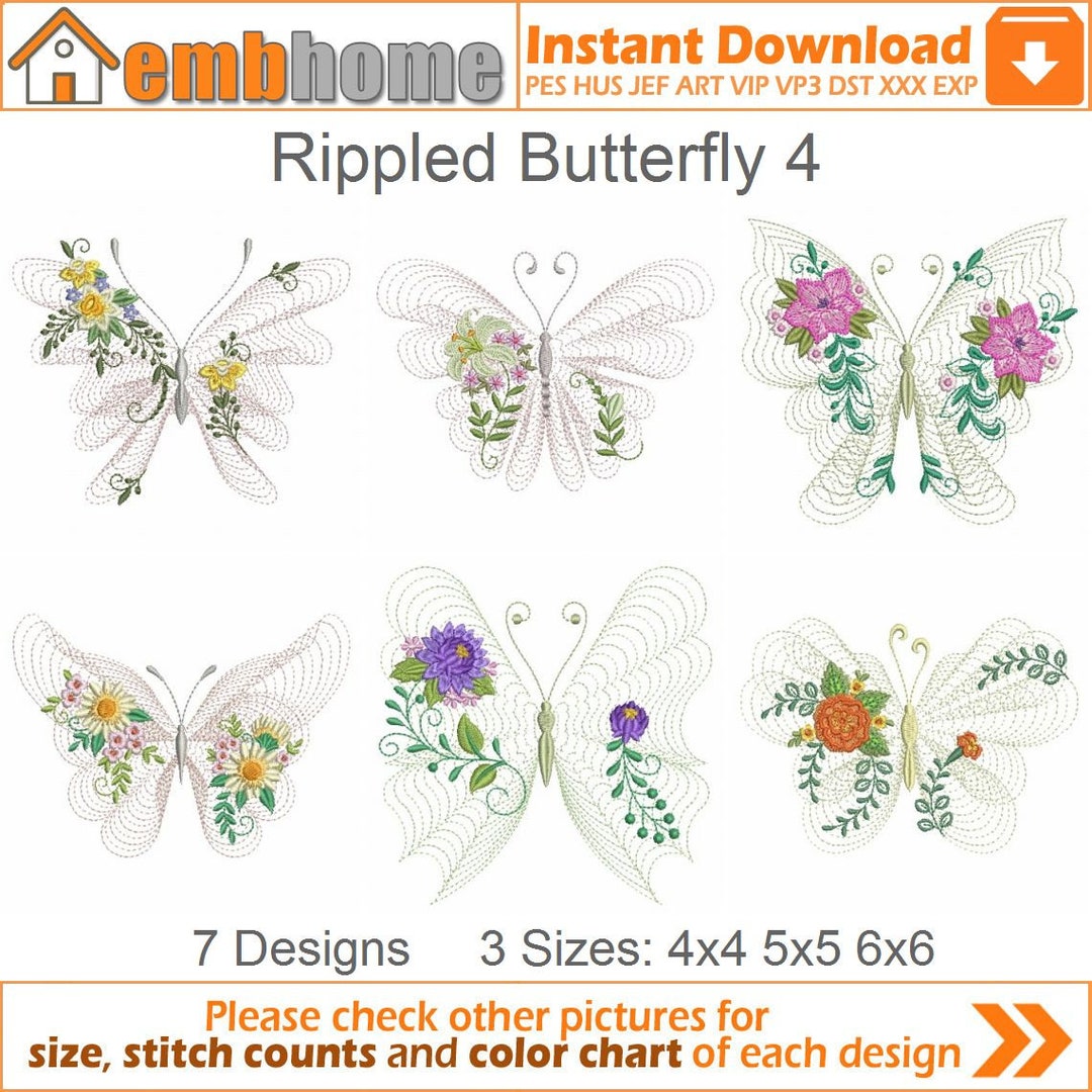 Rippled Butterfly Machine Embroidery Designs Instant Download 4x4 5x5 ...