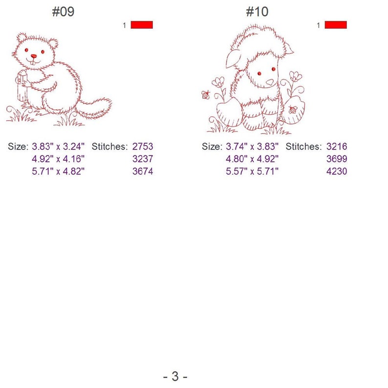 Redwork Baby Animals Machine Embroidery Designs Pack Instant - Etsy