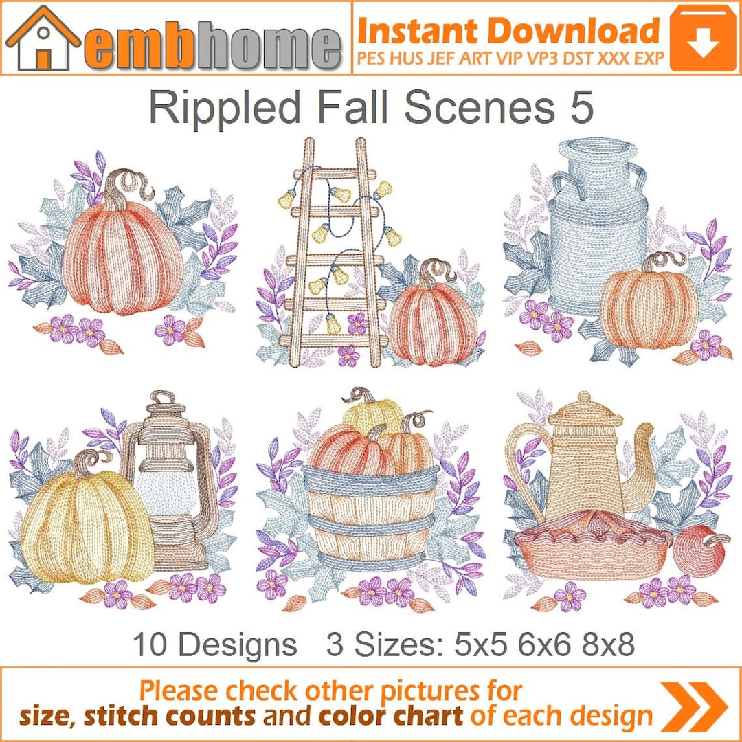 Rippled Fall Scenes Machine Embroidery Designs Instant Download 5x5 6x6 ...