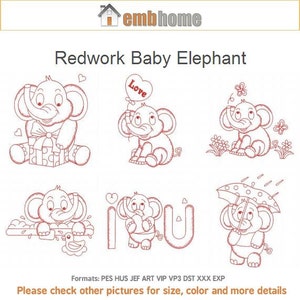 Redwork Baby Elephant Adorable Animal Machine Embroidery Designs Pack ...