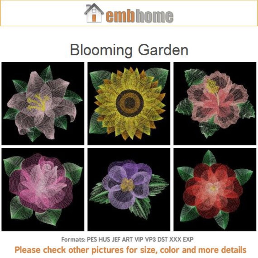 Blooming Garden Machine Embroidery Designs Pack Instant - Etsy