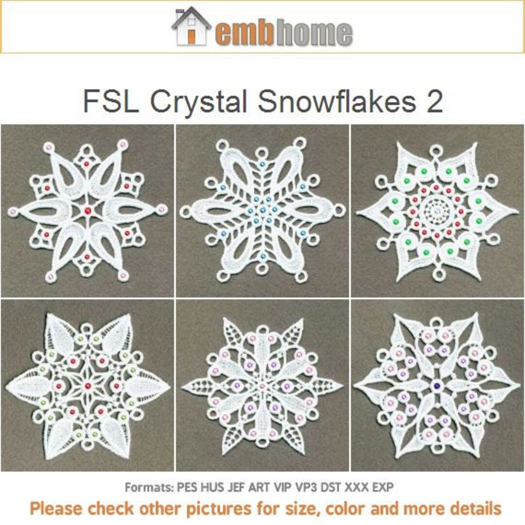 FSL Crystal Snowflakes Free Standing Lace Christmas Machine Embroidery ...