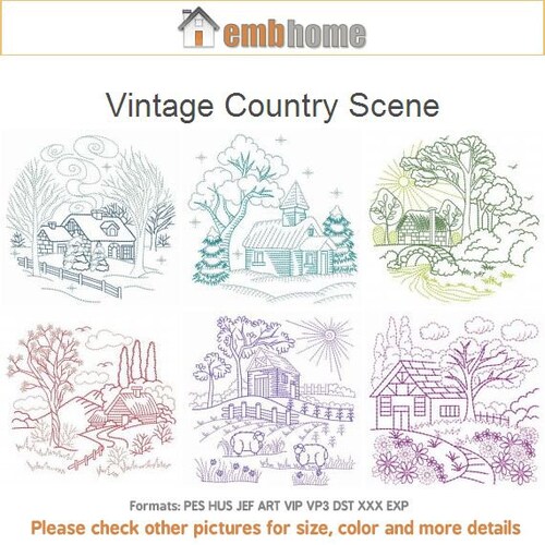 Country Home Primitive Machine Embroidery Designs Pack Instant - Etsy