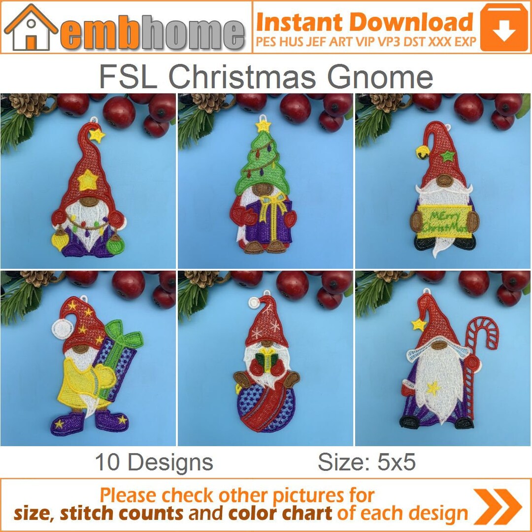 FSL Christmas Gnome Free Standing Lace Machine Embroidery Designs ...