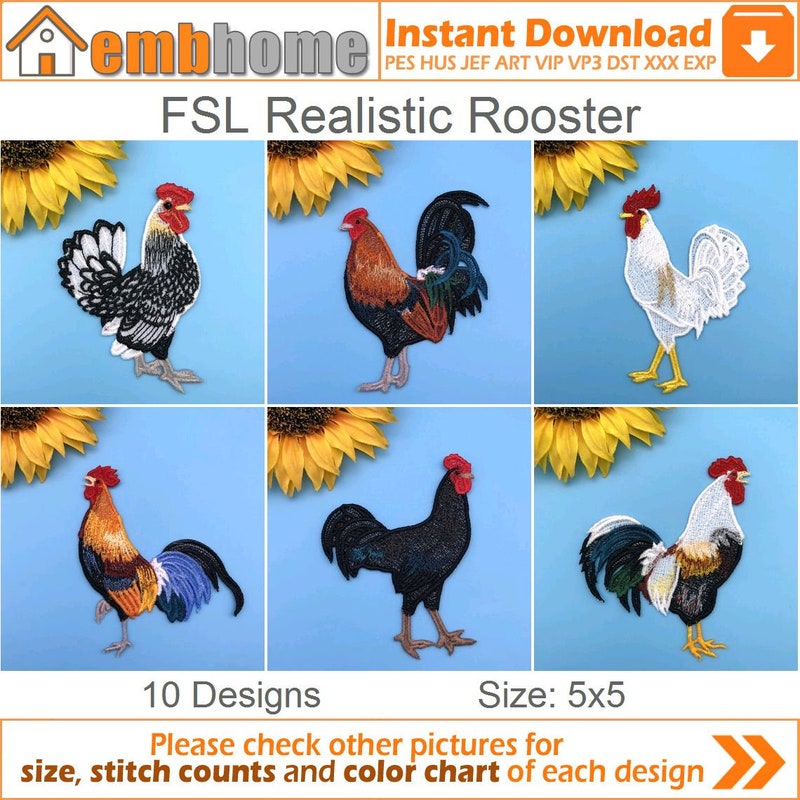 Rooster Embroidery Designs - Etsy