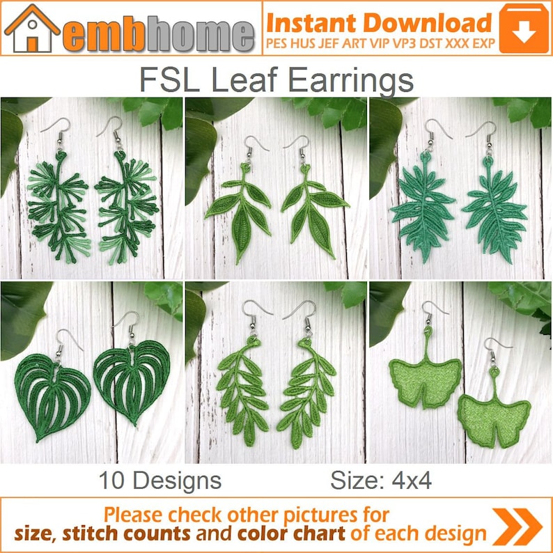FSL Leaf Earrings Free Standing Lace Jewelry Machine Embroidery Designs ...
