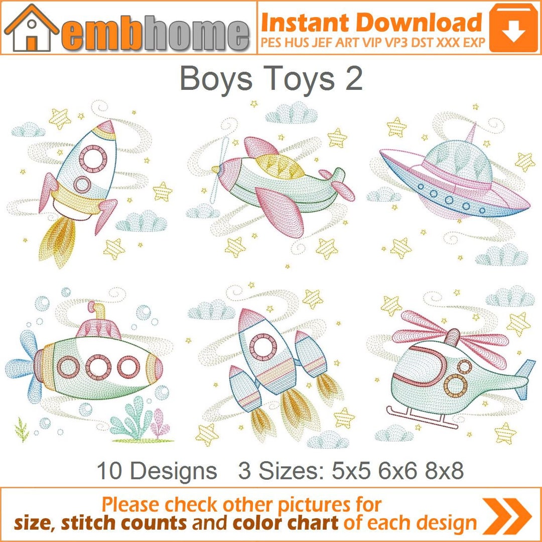 Boys Toys Machine Embroidery Designs Instant Download 5x5 6x6 8x8 Hoop ...