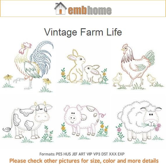 Vintage Farm Life Machine Embroidery Designs Instant Download | Etsy