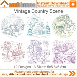 Vintage Country Scene Machine Embroidery Designs Instant Download 5x5 ...