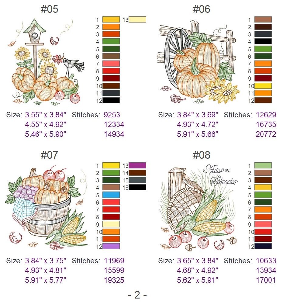 Rippled Autumn Harvest Machine Embroidery Designs Instant Download 4x4 ...