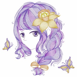 Floral Lady Embroidery Designs Instant Download 5x5 6x6 8x8 Hoop 10 ...