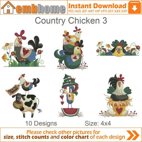 Country Medley Primitive Machine Embroidery Designs Pack - Etsy