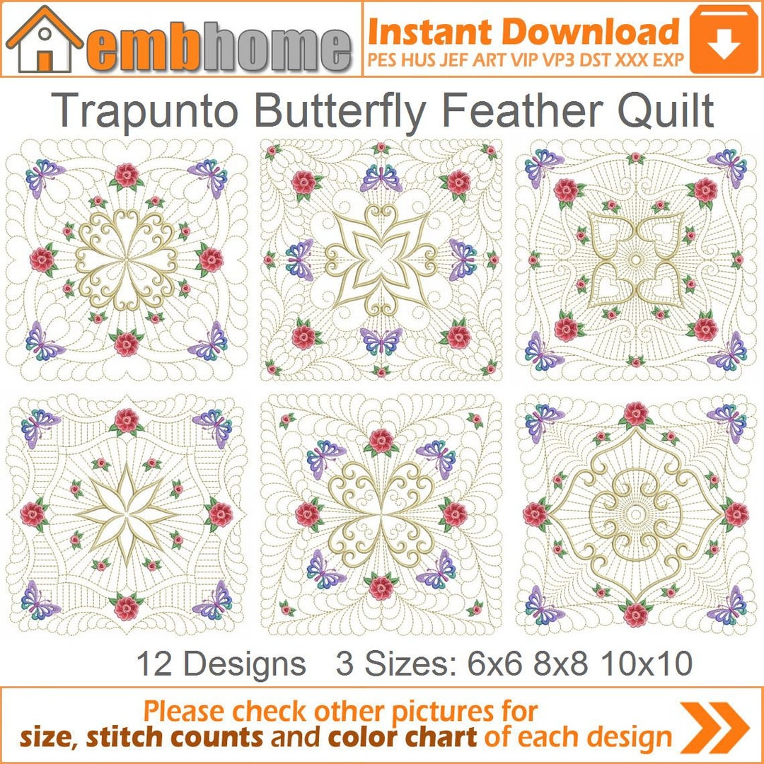 Trapunto Butterfly Feather Quilt Machine Embroidery Designs Pack ...